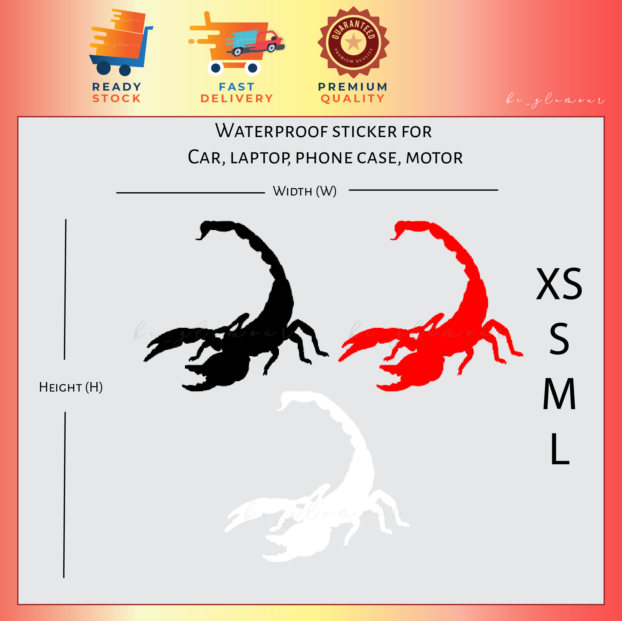 Scorpion sticker reflective stiker kala jengking Kereta pantulan cahaya ...