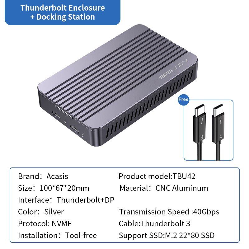 Acasis Thunderbolt 3 40Gbps NVME M.2 SSD Enclosure 2TB Aluminum USB C ...