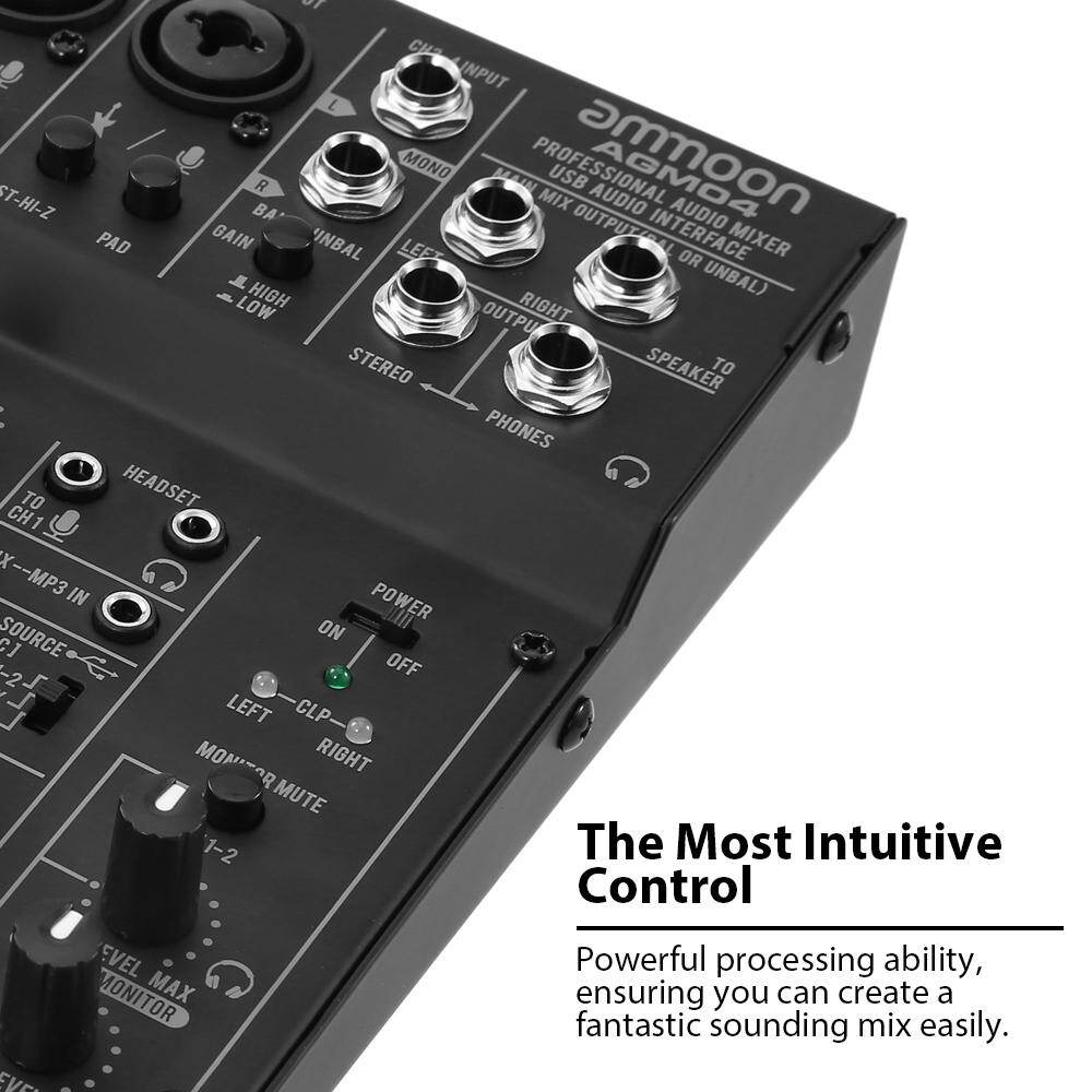 Ammoon 4-Channel MINI mixing Console 2-band EQ ในตัว 48V Phantom Power ...