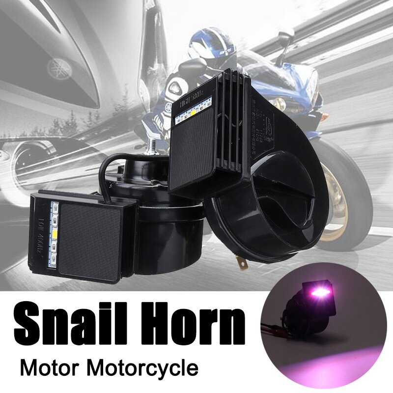 1 Pair 12V 110dB Motor Motorcycle Snail Horn With LED Light 10W ...