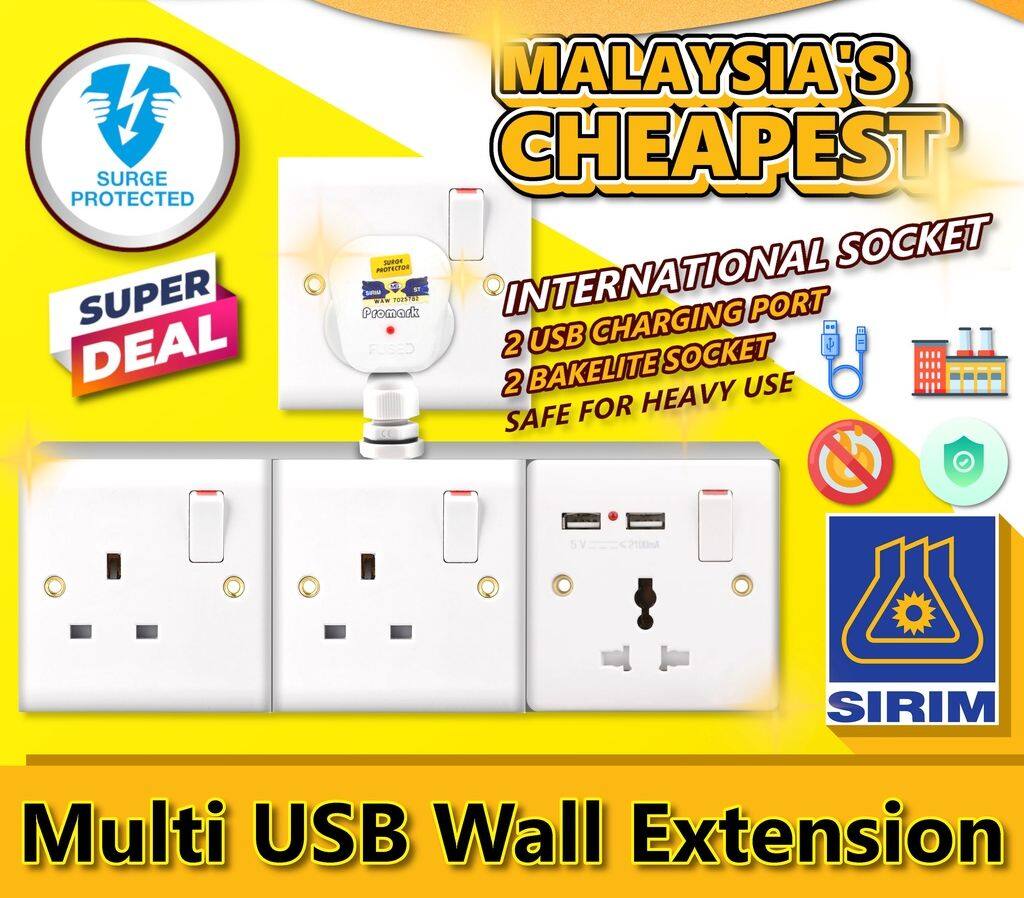 HEAVY-DUTY MULTI WALL EXTENSION USB Port Bakelite Socket 3 gang 4 Gang ...
