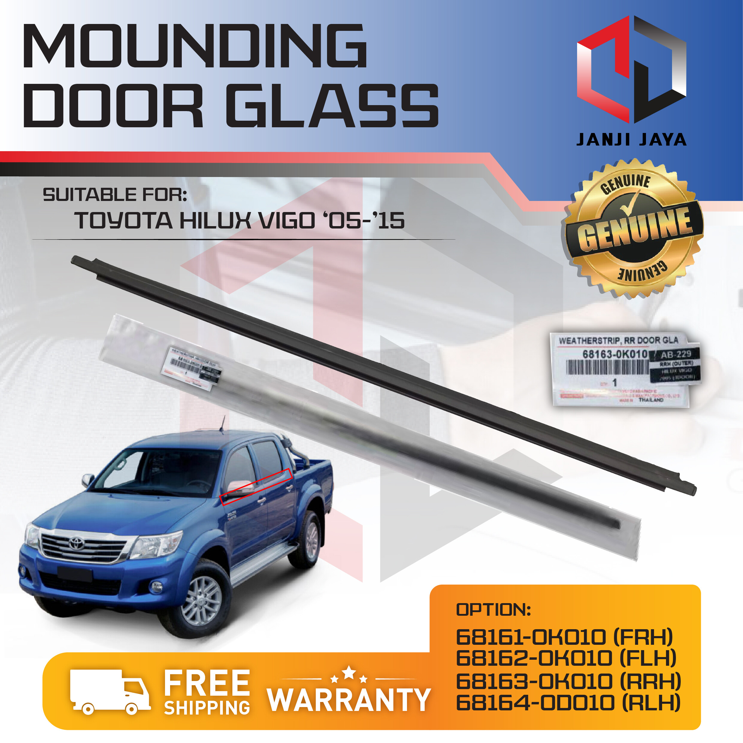 TOYOTA HILUX KUN25 KUN26 MOULDING DOOR GLASS SEAL RUBBER OUTER STRIP ...
