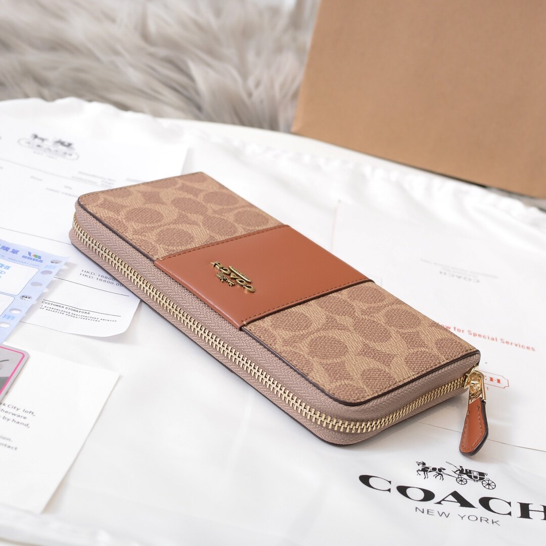 Coach ใหม่กระเป๋าสตางค์ยาวแฟชั่นสำหรับผู้หญิงกระเป๋าสตางค์ซิปคลาสสิก C ...