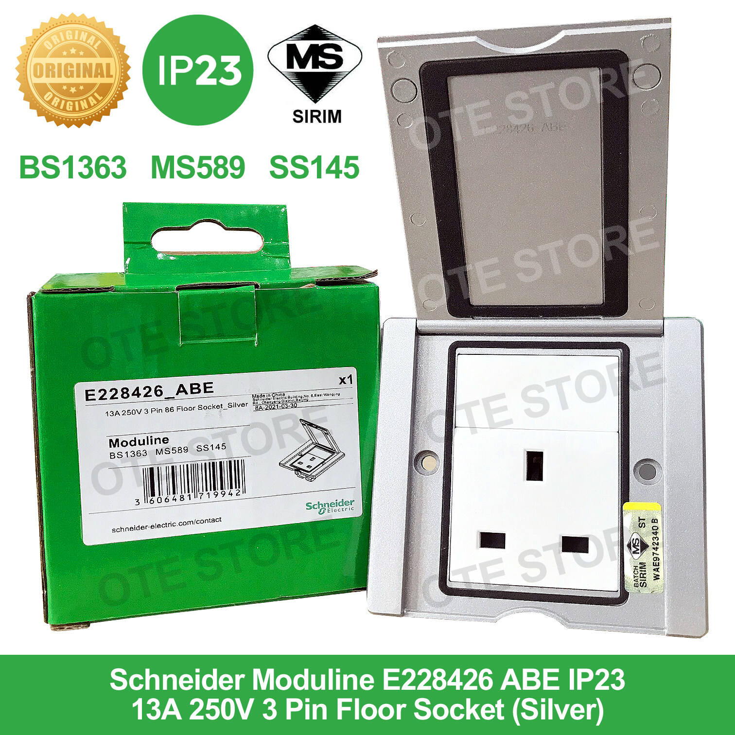 Schneider Moduline E228426 ABE 13A AC250V 86 Floor Socket Silver (Sirim ...