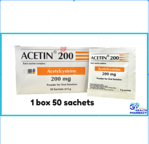 Acetin 200mg 5g (Acetylcysteine 200mg) 1 box 50 sachet - pecah kahak ...