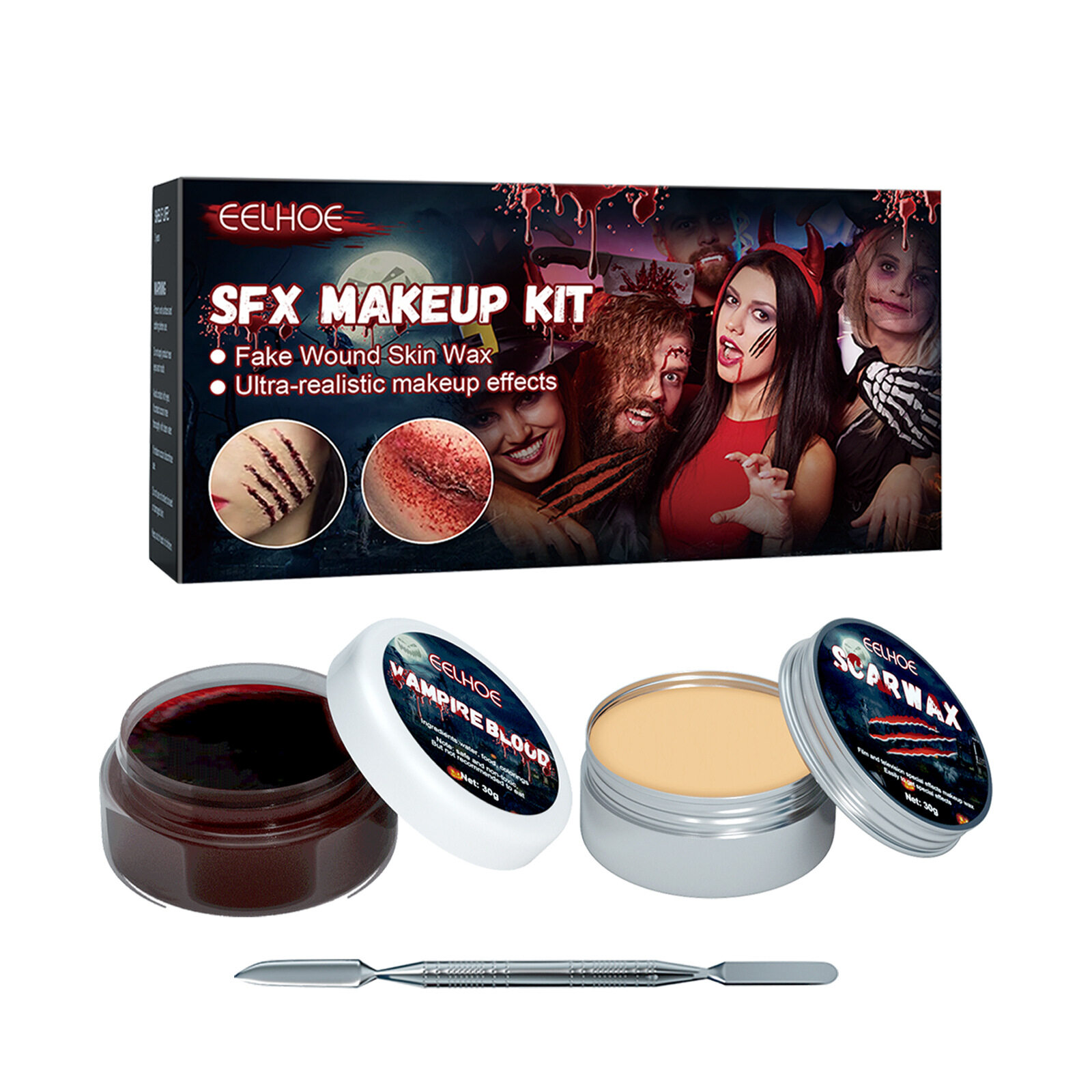 Eelhoe SFX Makeup Kit with Spatula Halloween Makeup Fake Wound Horror ...