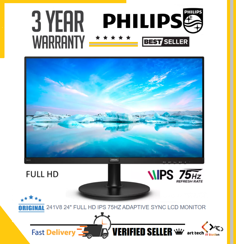 PHILIPS 241V8 24" FULL HD IPS 75HZ ADAPTIVE SYNC LCD MONITOR | Lazada