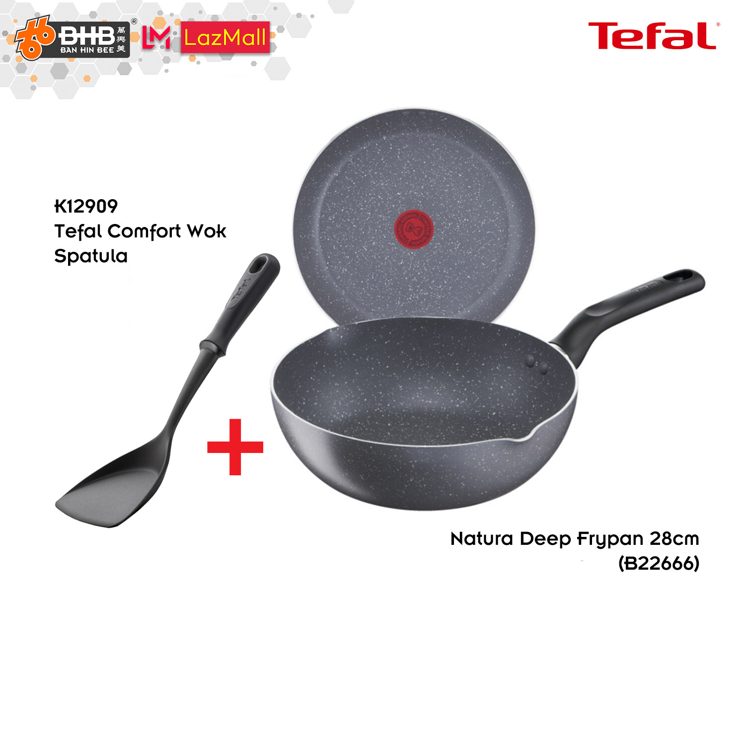 Tefal Cookware Natura Deep Frypan 28cm B22666 + K12909 Tefal Comfort Wok Spatula | Lazada