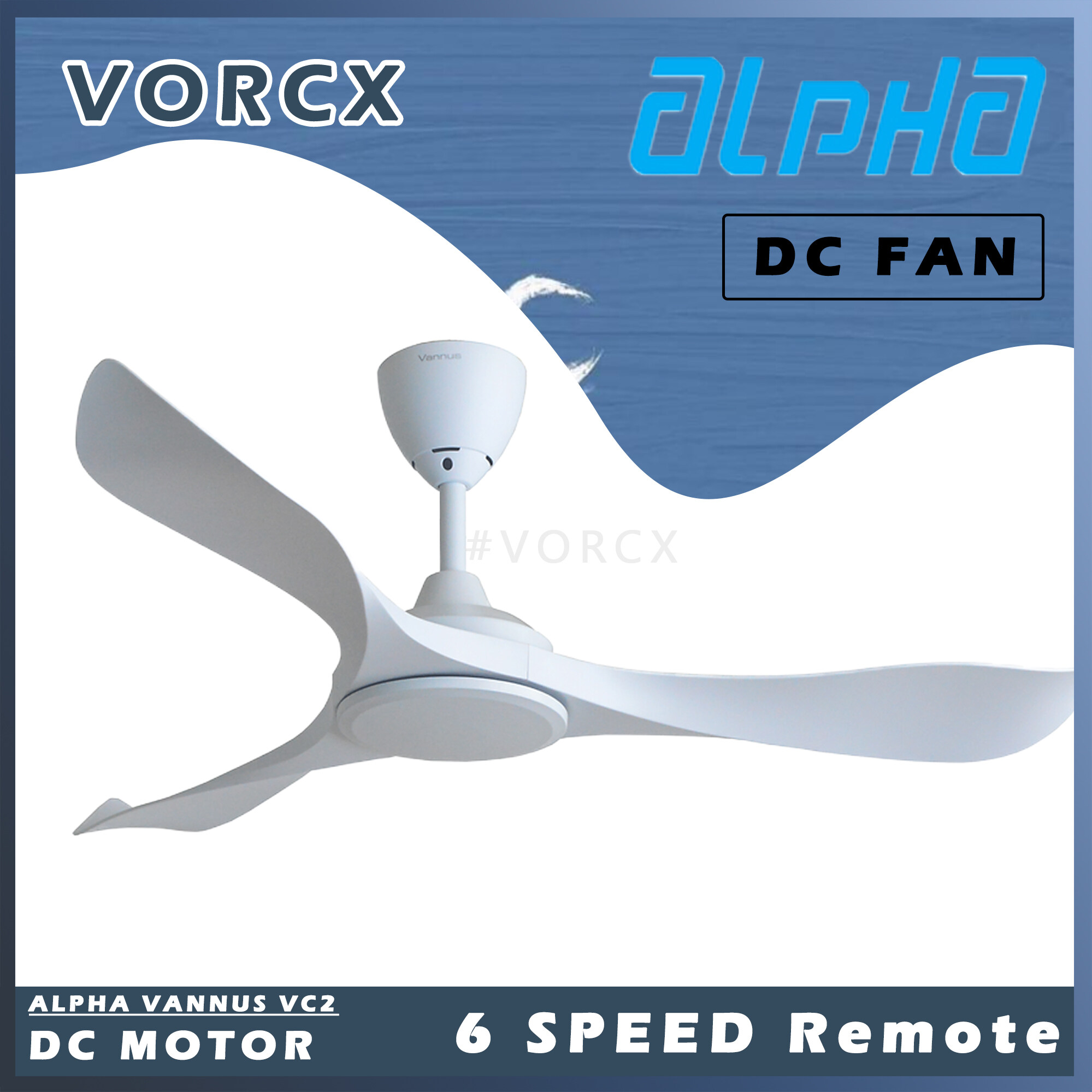 Alpha Vannus VC2 (DC Motor) 52" Ceiling Fan 3 Blade 6 Speed (Walnut ...