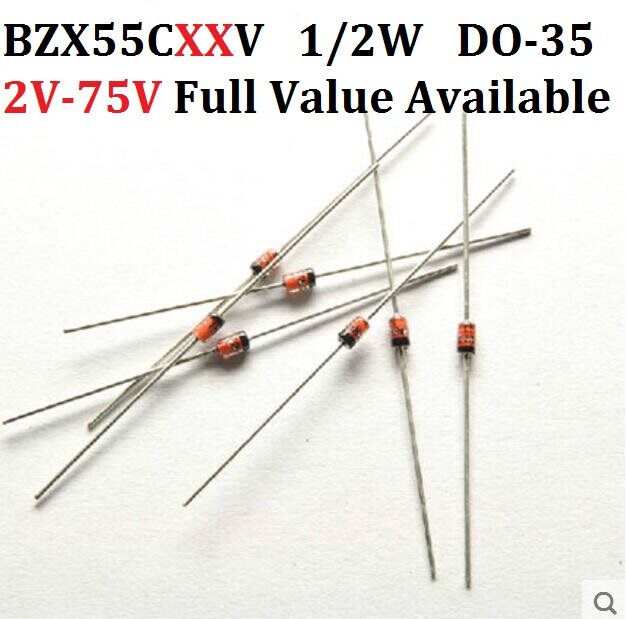 100Pcs 1/2W Zener Diode DO-35 BZX55C2V2 2V 2.2/2.4/2.7/3/3 3/3 6/3 9/4 ...