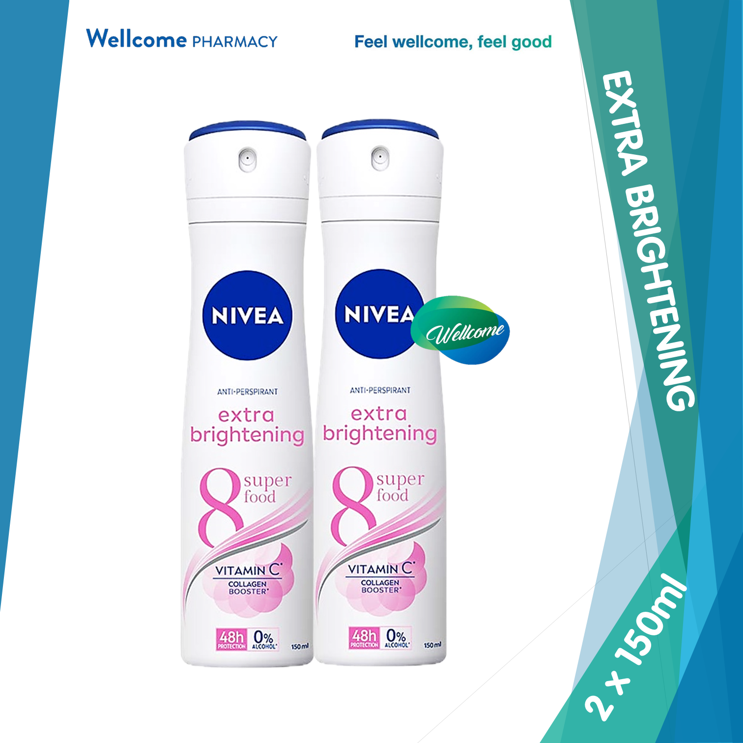 Nivea Female Extra Brightening Deodorant Spray - 2 x 150ml (Twin Pack ...