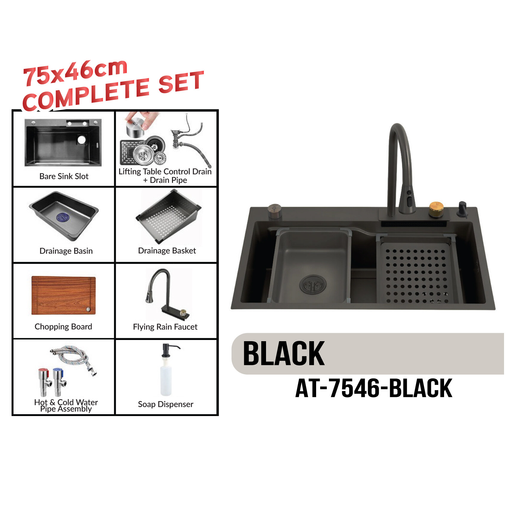 Stainless Steel Waterfall Kitchen Sink with Pull Out Faucet Soap ...