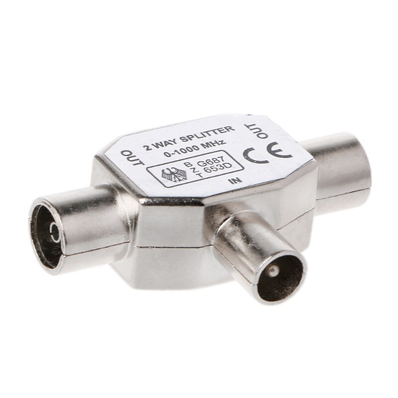 2 Way T Splitter1x Male to 2 x Female Metal COAX Coaxial TV Aerial ...