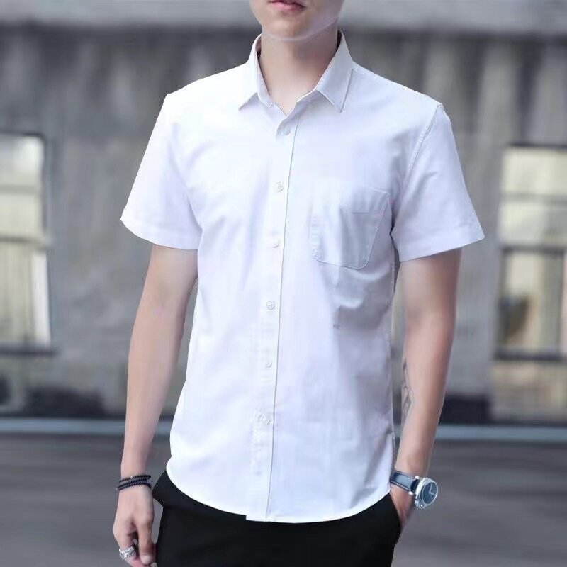 Ready Stock🇲🇾Men Short Sleeve Button Collar Shirt Plain Casual Baju ...