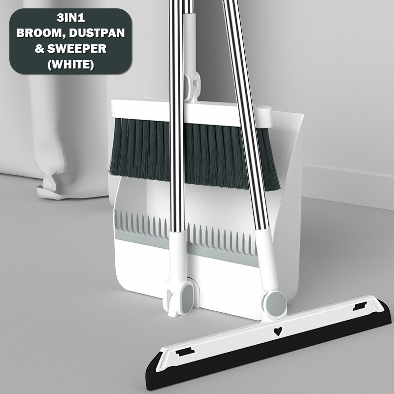 2 in 1 Rotatable Broom & Folding Upright Standing Dustpan Combination Set Penyapu dan Penyodok ...