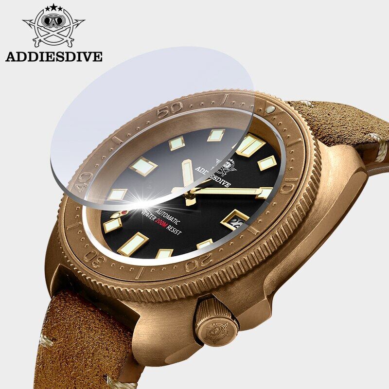 Addies Dive Cusn8 Men Bronze นาฬิกาสายหนังสีน้ำตาล Nh35 Automatic ...
