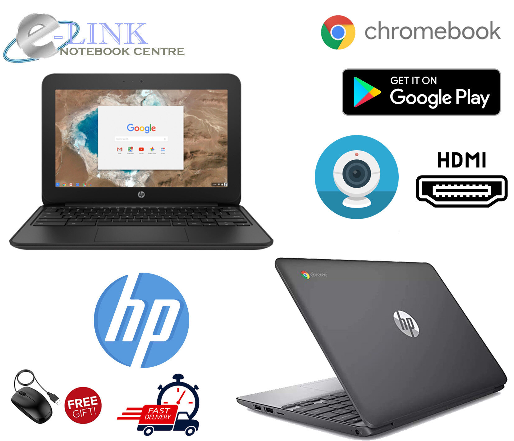 ( HP All Black Chromebook Support Google Play Store Refurbished ) HP ...
