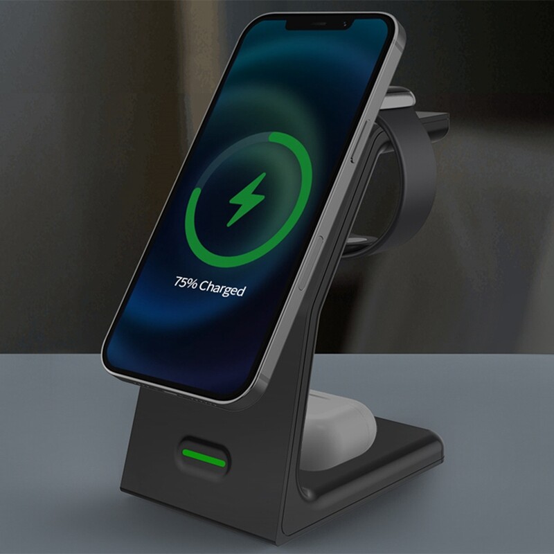 15W Magnetic Wireless Charger Stand 3 in 1 for IPhone 12 Pro Max Qi ...