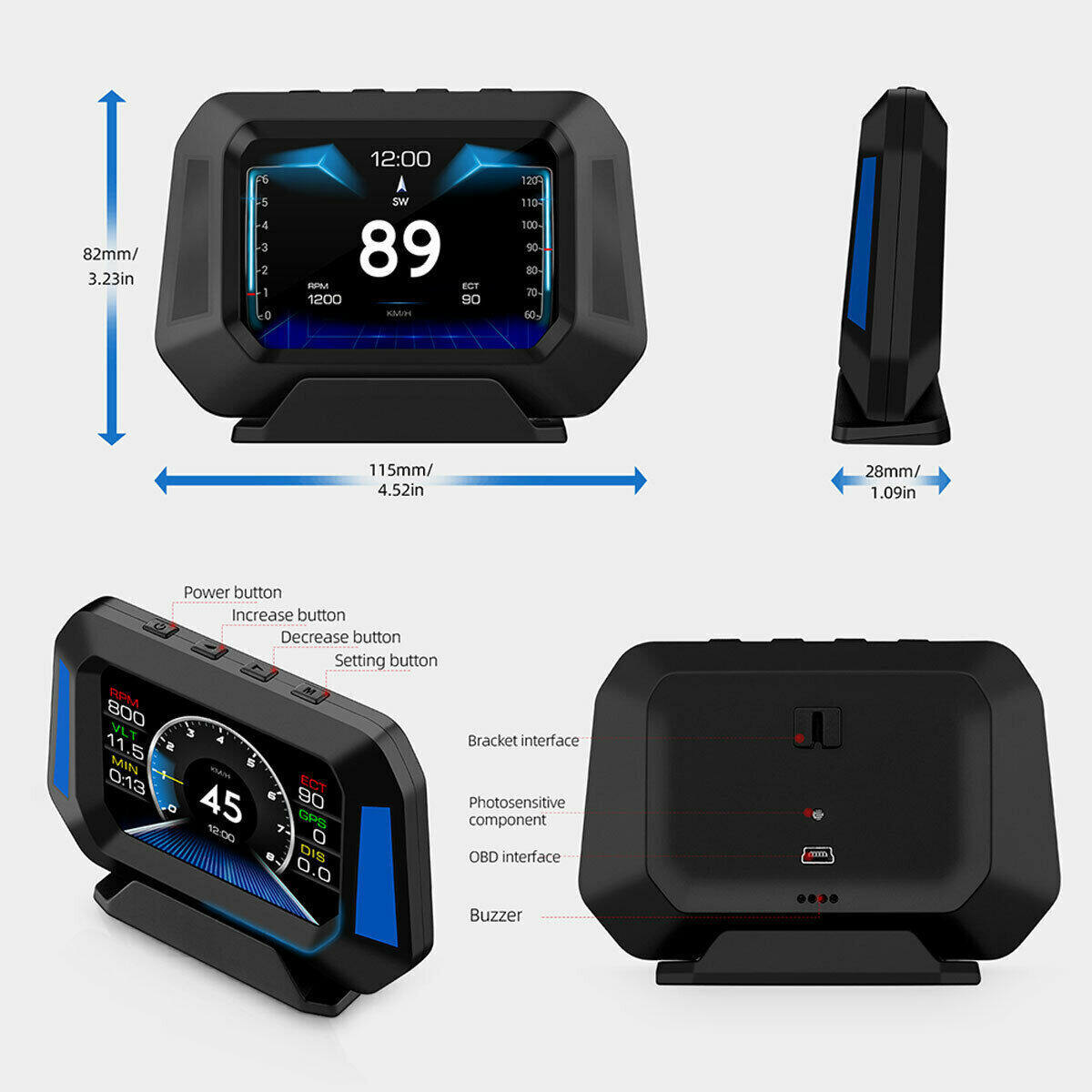 มัลติฟังก์ชั่น GPS OBD2 HUD Smart Digital Meter + Slope Meter Gauge ...