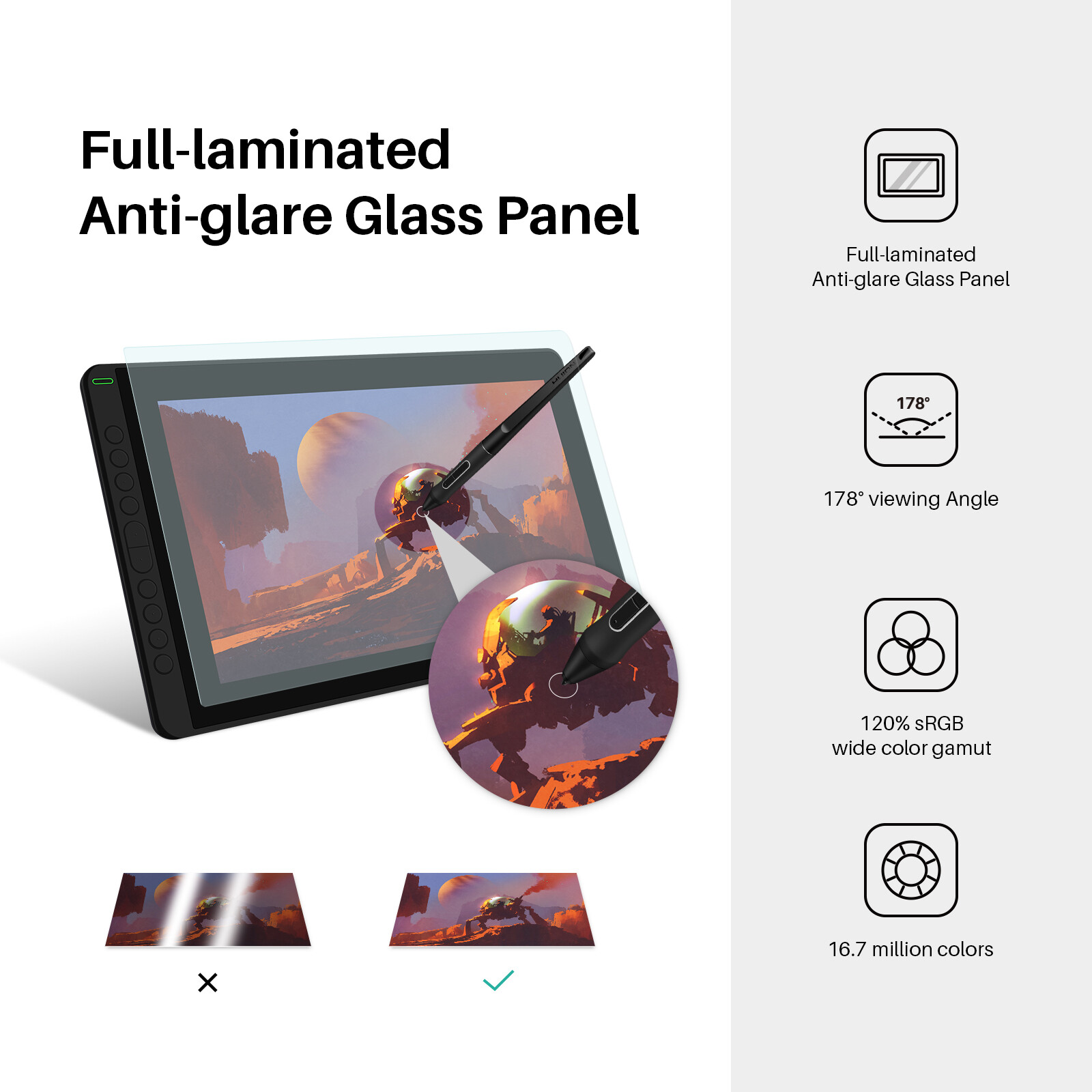 HUION Drawing Tablet KAMVAS 16 Pen Display with Full-Laminated Screen ...