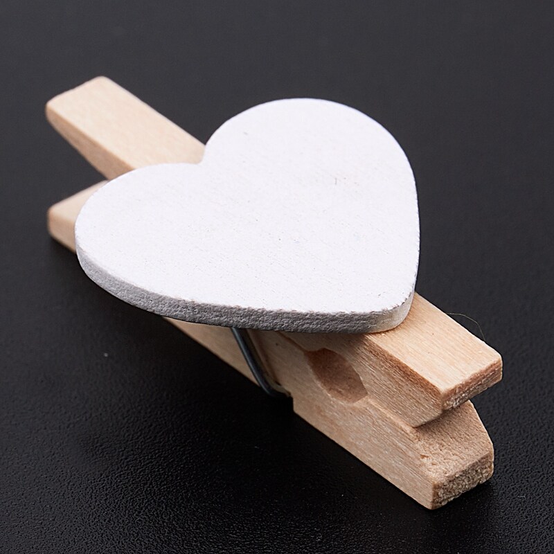 Small Mini Wooden Clothes Pegs / Decorative Pegs with Hearts , White ...