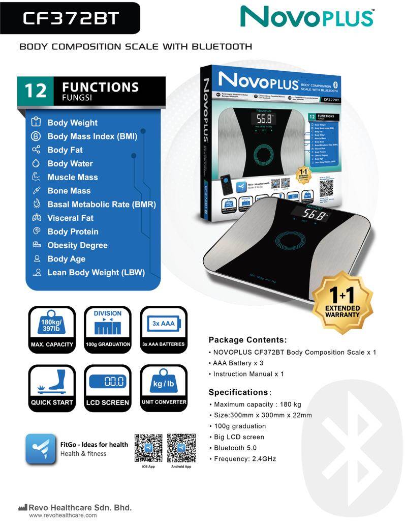 Novoplus Body Composition Scale With Bluetooth CF372BT | Lazada
