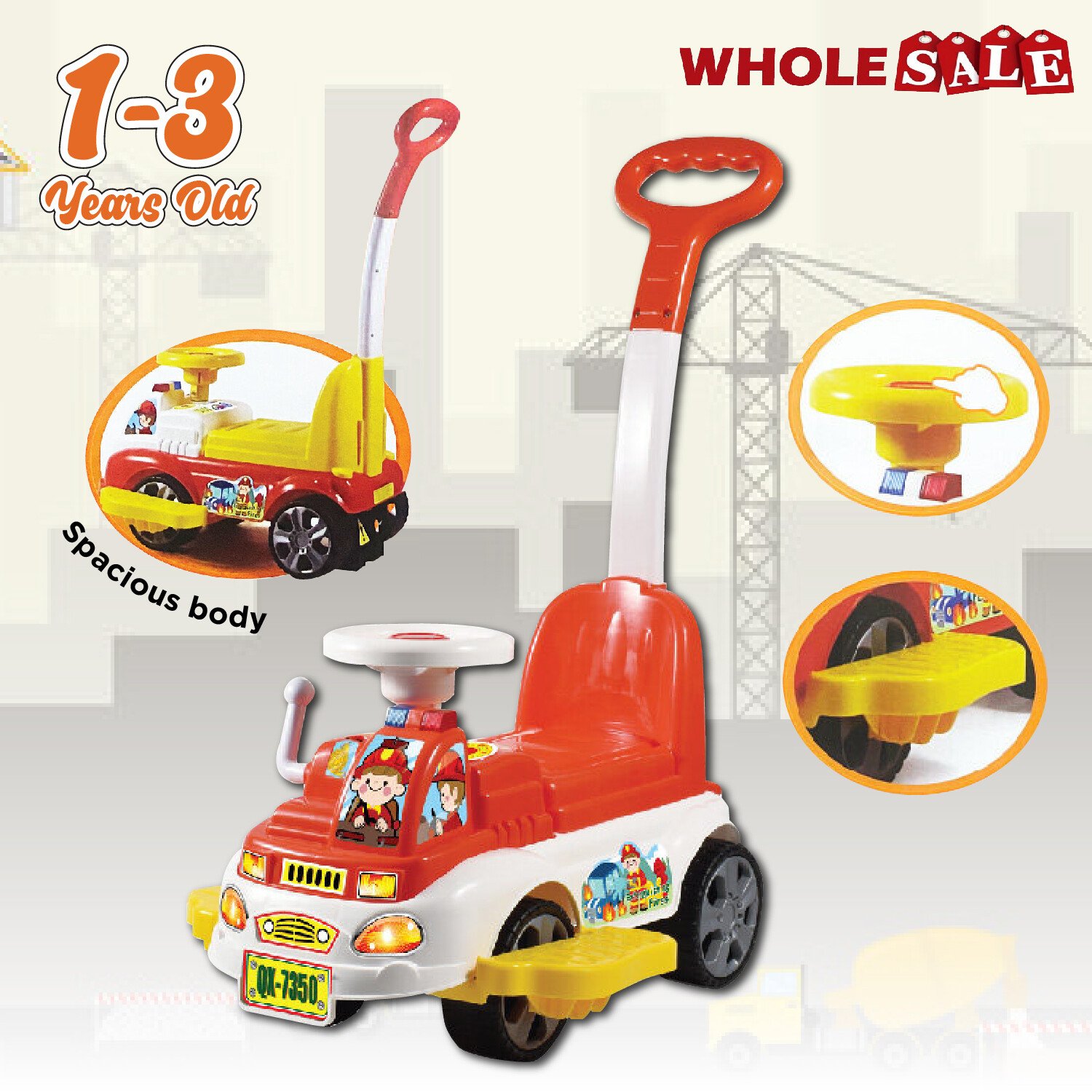 1-3 Years Old Kid Ride On Fire Truck Push Car Stroller / Mainan Lori ...