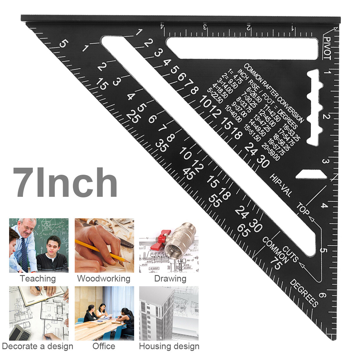 7inch Angle Ruler Metric Aluminum Alloy Triangular Ruler Woodwork Speed ...