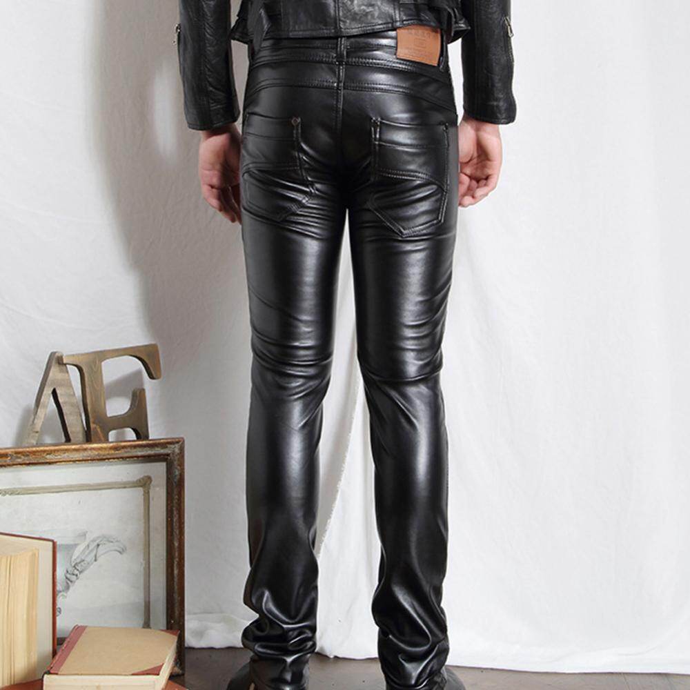2021 New Men's Pants Solid Color Faux Leather Multi Pockets Skinny ...