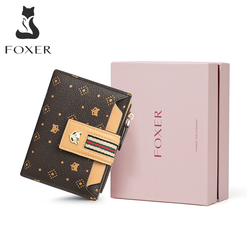 FOXER พีวีซีผู้หญิง Signature กระเป๋าสตางค์กระเป๋าเงินขนาดเล็กลายนูน ...