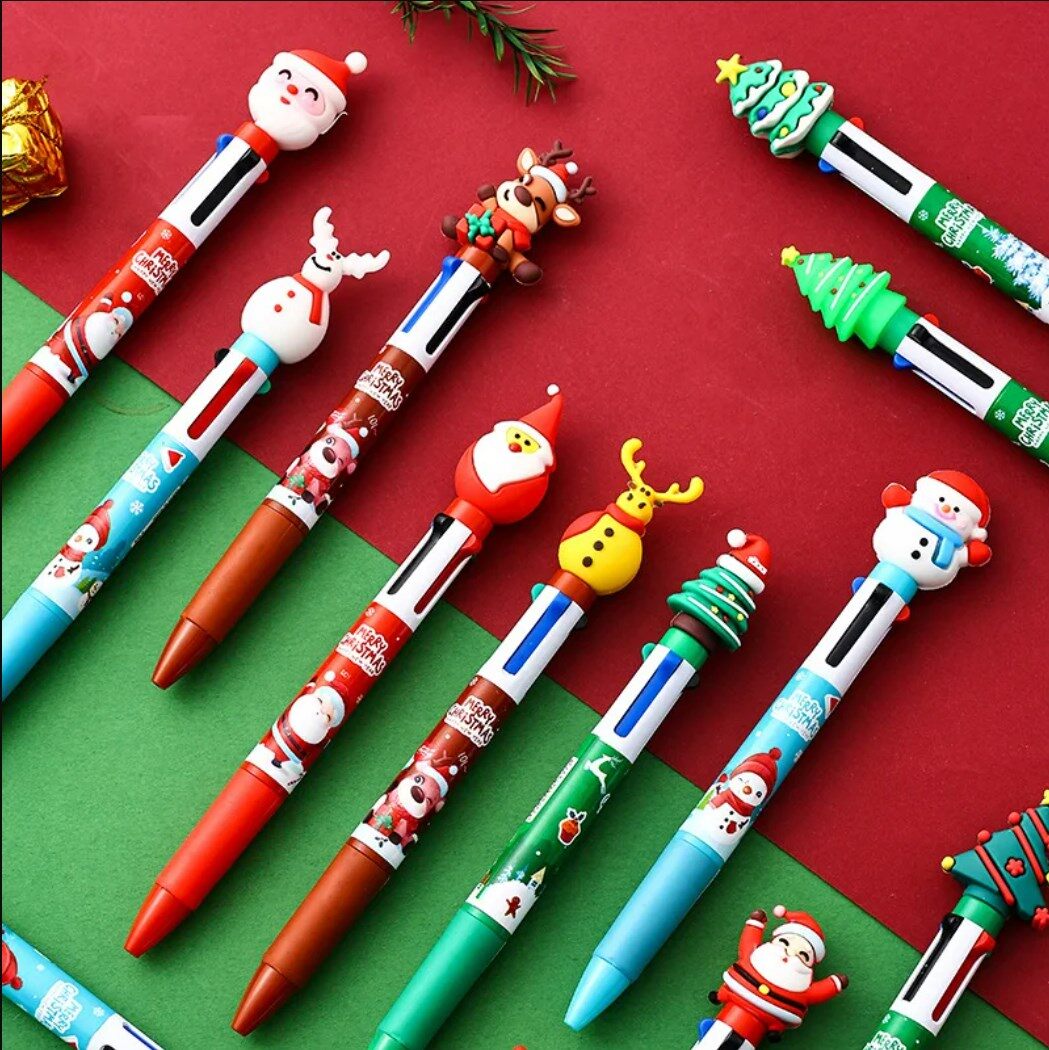 4 Colors Christmas Ballpoint Pen Cute Santa Claus Multicolor Marker ...