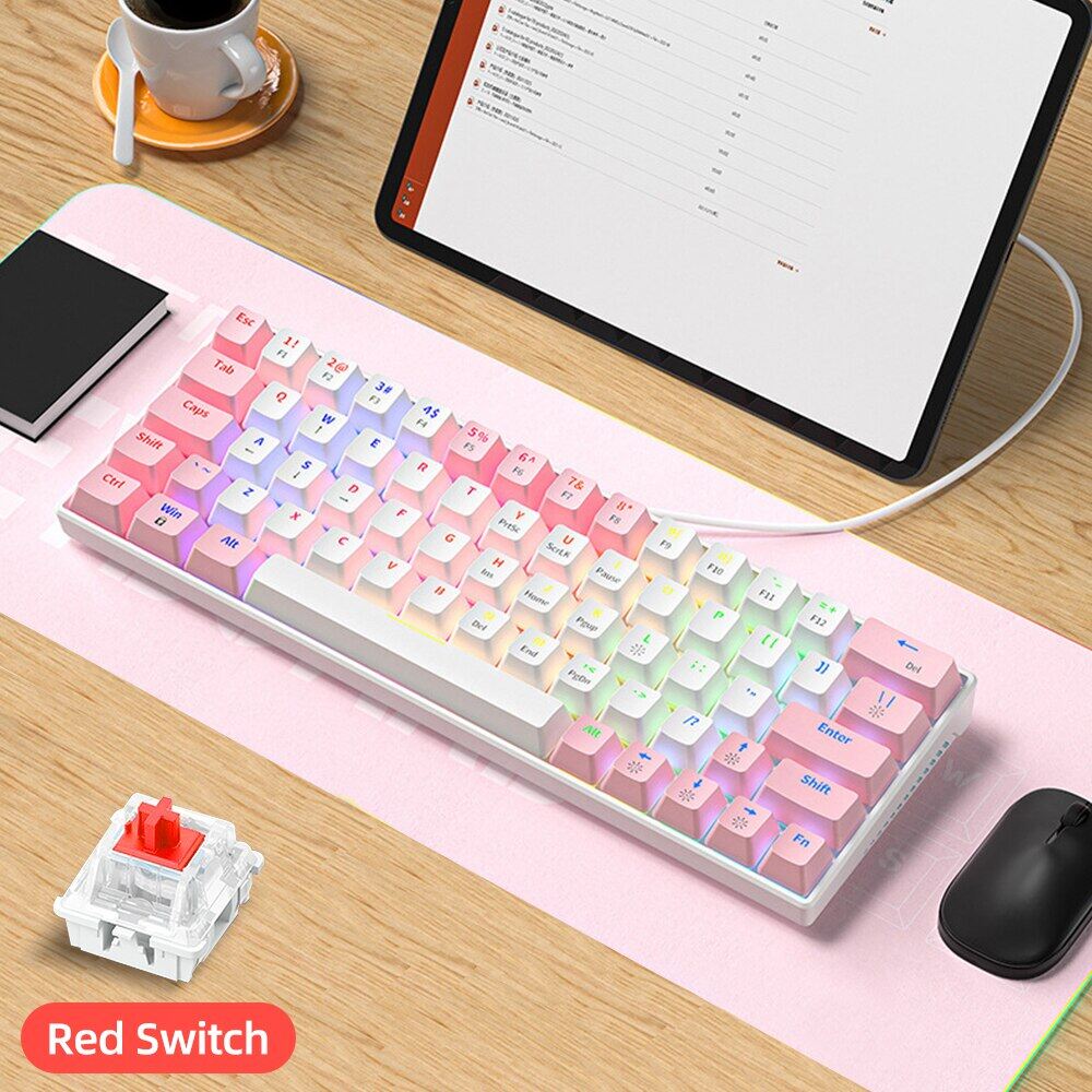 Mechanical Keyboard 63 Keys Blue /Red Switch Cooling RGB Backlit Keypad ...