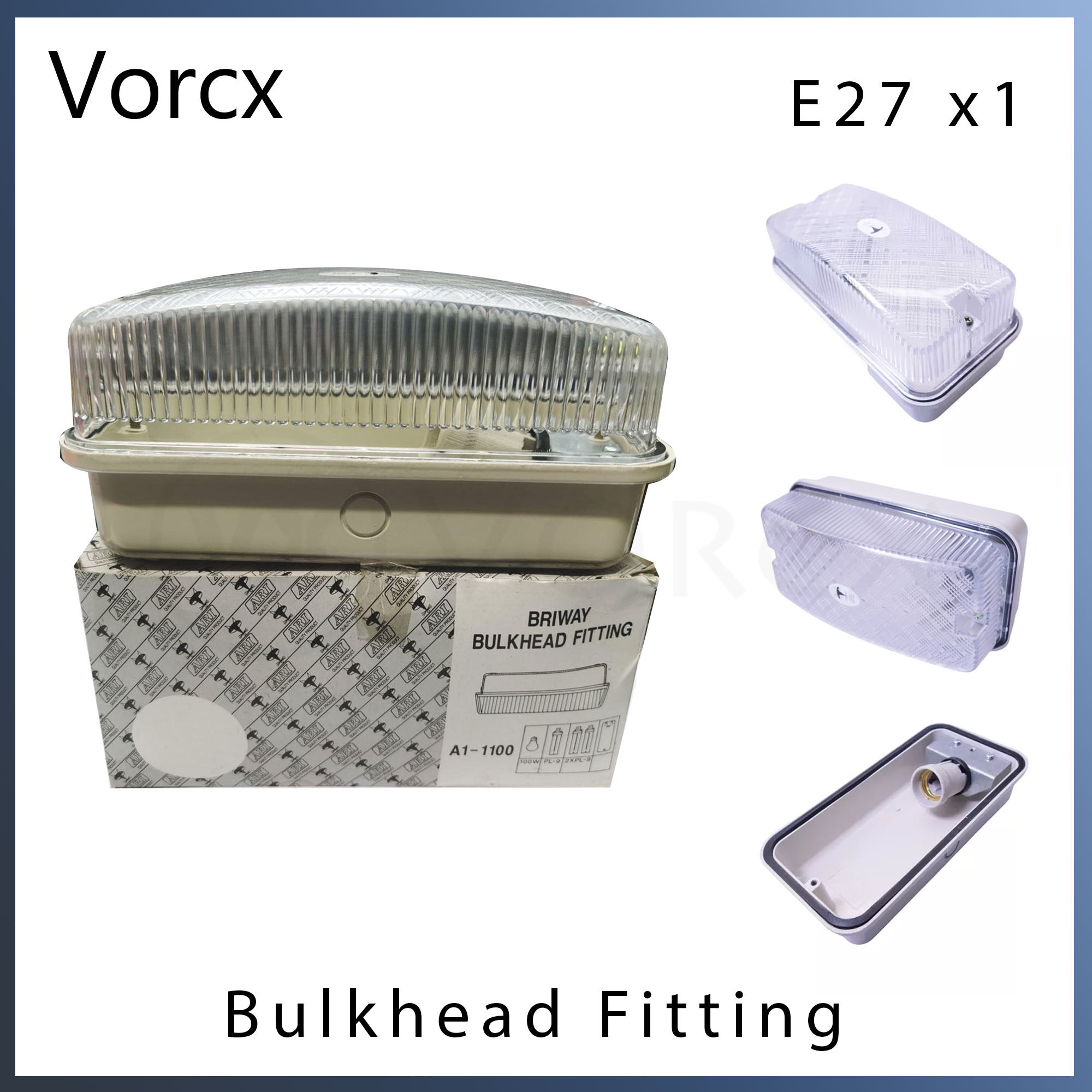 Briway 100W Polycarbonate Bulkhead Fitting E27 x1 Weatherproof Outdoor ...