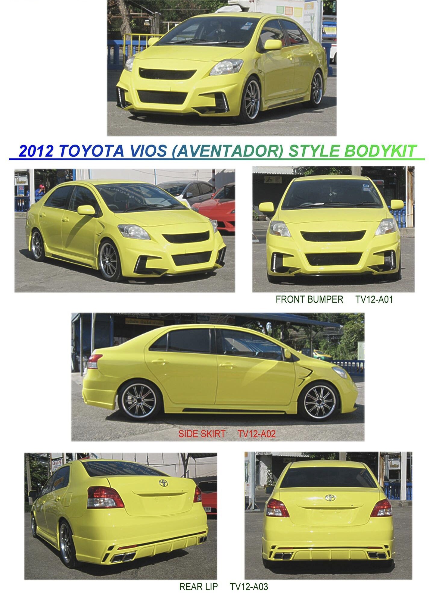 Toyota vios NCP93 aventador bodykit body kit front side rear skirt ...