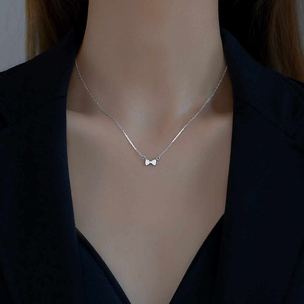 YWYK สร้อยคอจี้โบว์คริสตัลสำหรับผู้หญิง,สร้อยคอแฟชั่นแบบเรียบง่ายติดโบว์เครื่องประดับ - ywyk ...