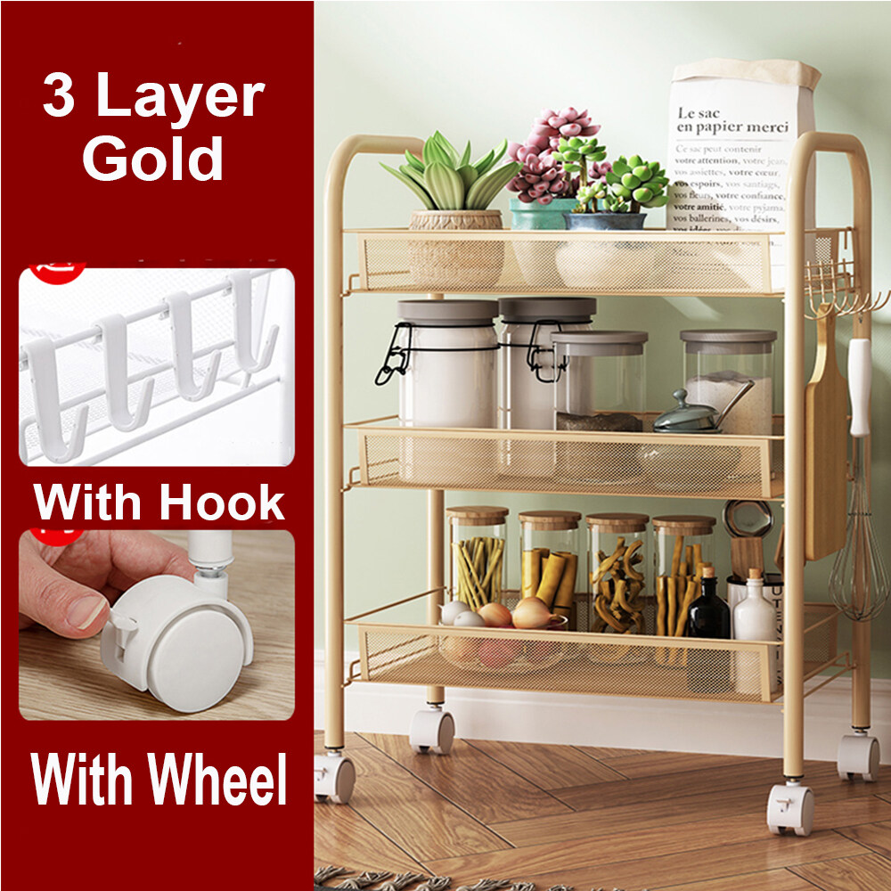3 Layer Kitchen Shelf Bathroom Storage Trolley Finishing Shelf Mobile ...