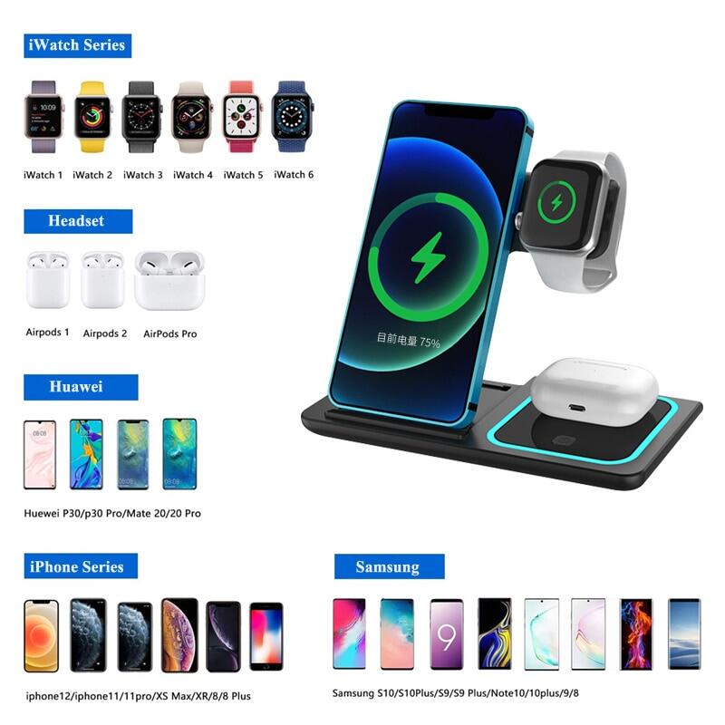 3 in 1 Wireless Charger 20W Wireless Charger Station สำหรับ Airpods Pro Apple Watch iPhone 13 ...