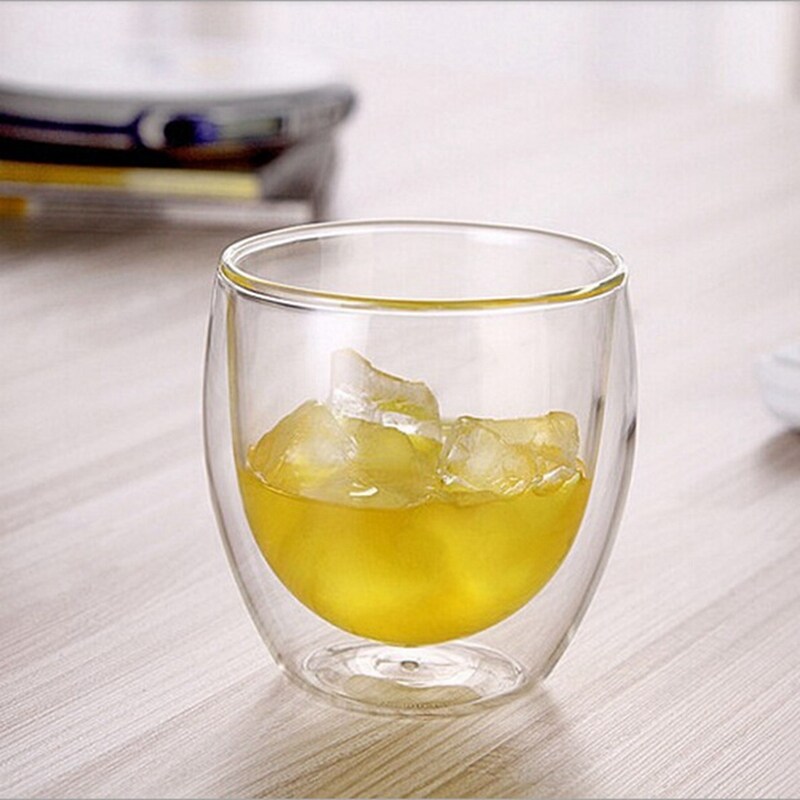 4Pcs 80ML Double Wall Glass Cup Transparent Handmade Heat Resistant Tea Drink Cups MINI Whisky ...
