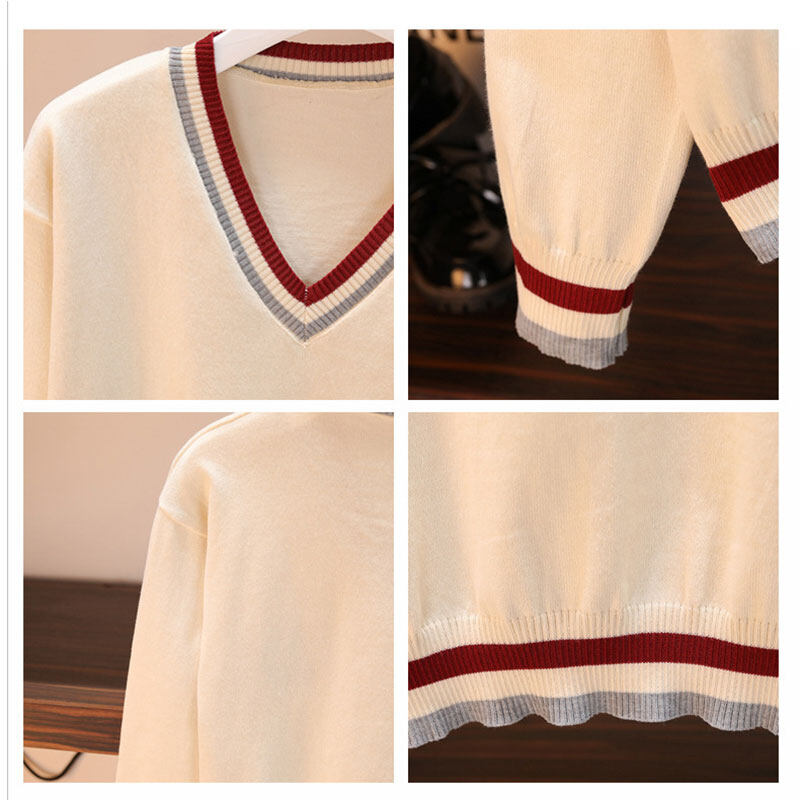เสื้อกันหนาว Nick สำหรับผู้หญิง New College Style V Neck Pullover Loose