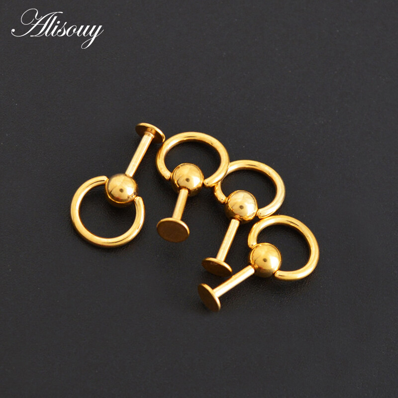 Alisouy 1Piece 316L Surgical Steel Titanium Anodized Labret Lip Stud ...