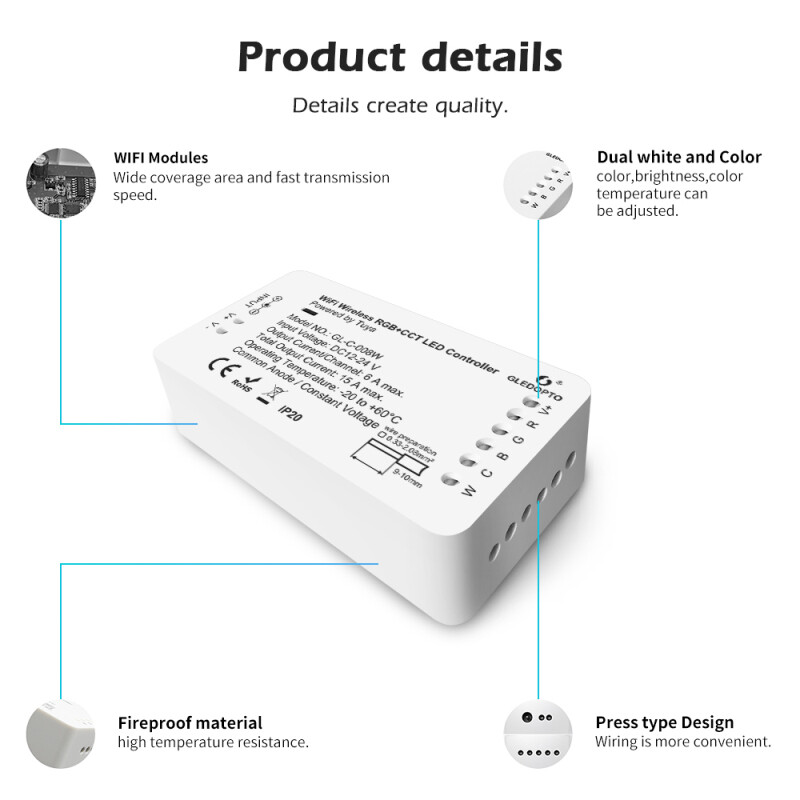 Gledopto Tuya WiFi LED Controller RGBCCT Tuya Smart Life App Control ...