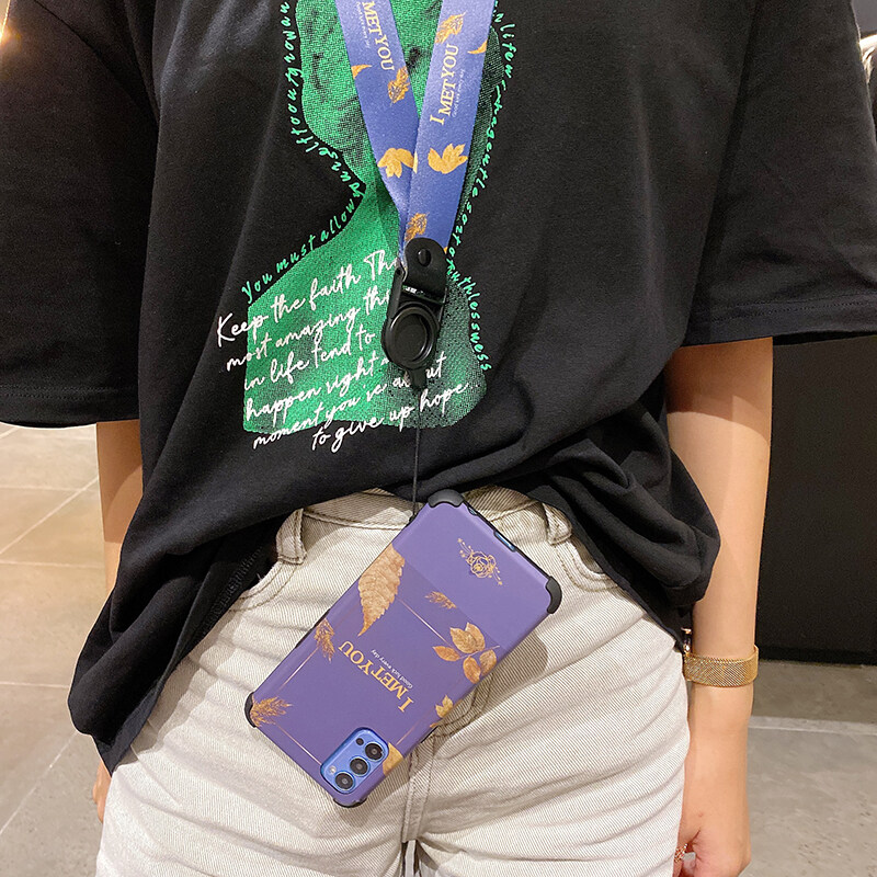 เคสโทรศัพท์ OPPO A74 4G 5G ลายดอกไม้สีม่วงพร้อมสายคล้องคอ OPPO A74 2021 ...