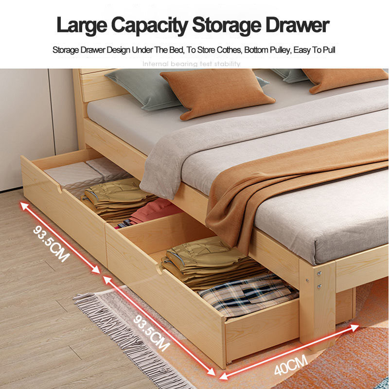 Solid Wood Bed 1.2-1.8M Pine Double Economical Modern Minimalist 2M ...