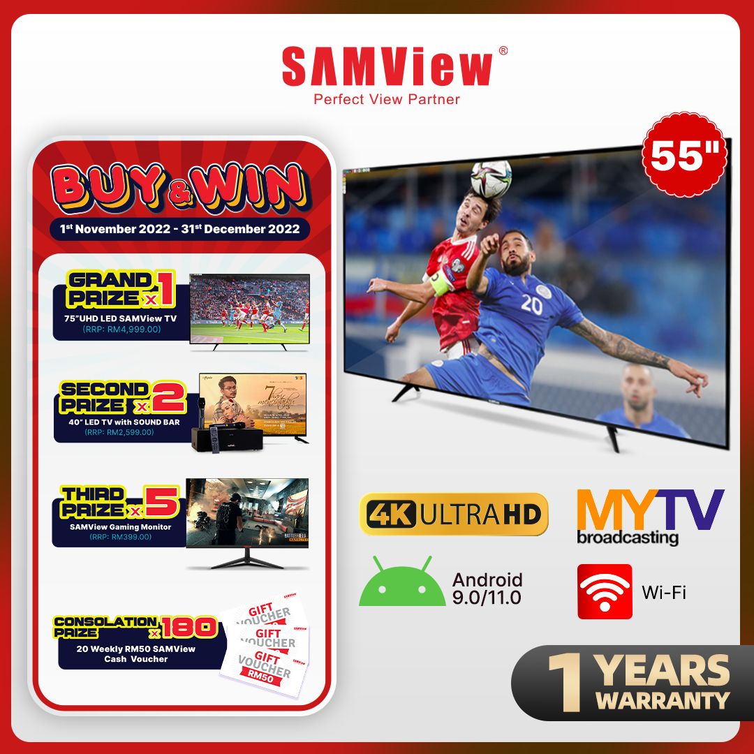 SAMView Smart Digital LED TV With Android OS V.11 4K Ultra HD MYTV DVB-T2 Ready (55") | Lazada