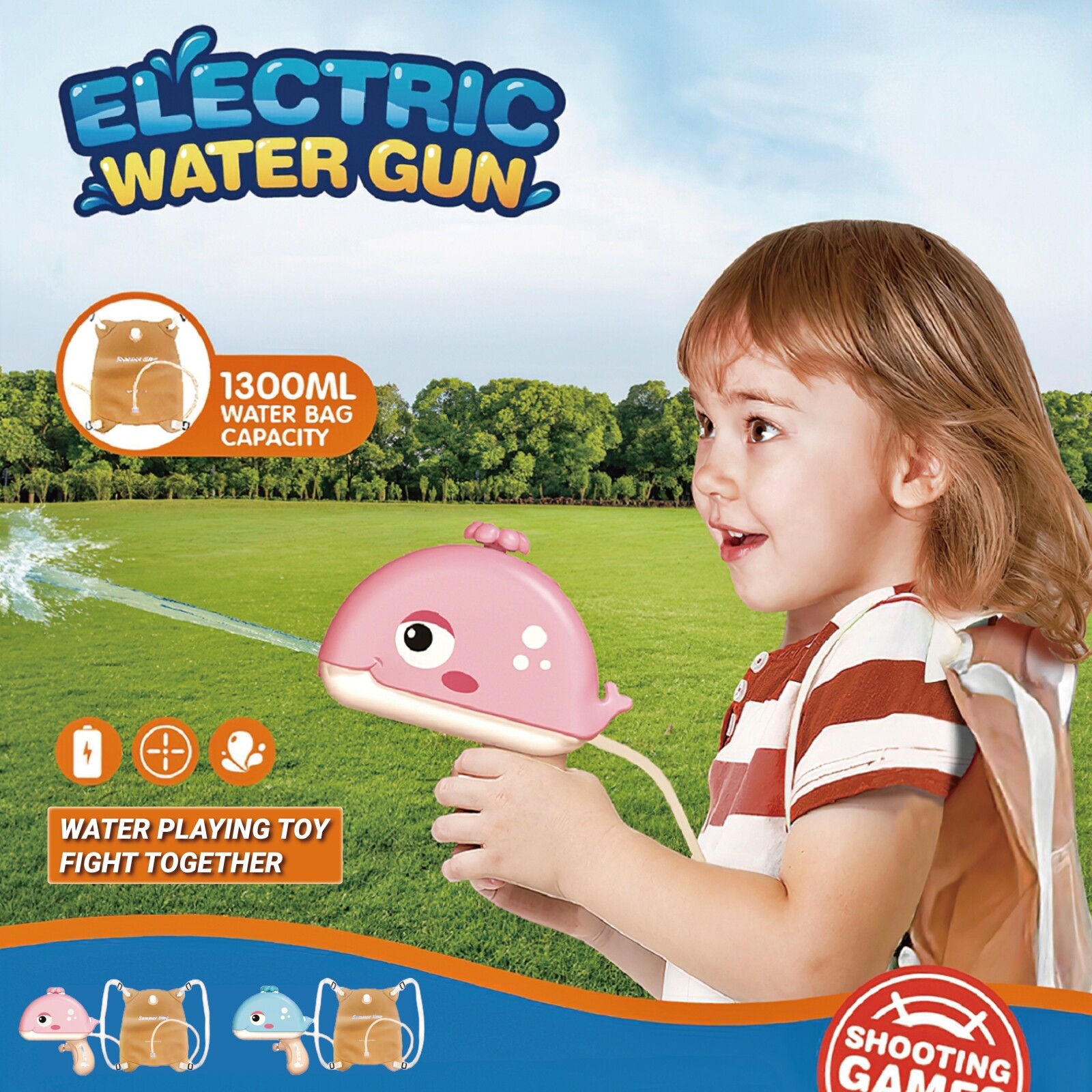 Cartoon whale electric water gun + soft bag backpack | Lazada