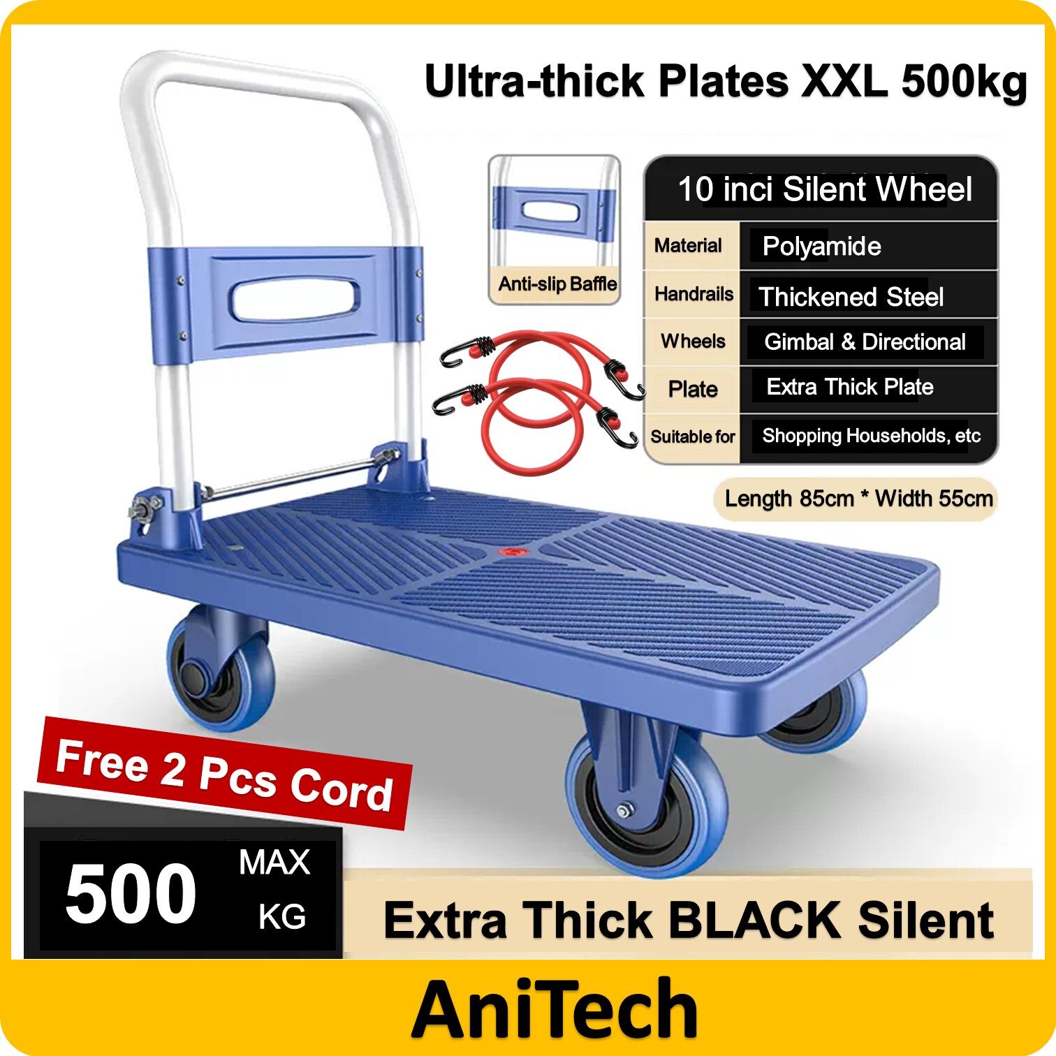 ANITECH 🔥Ready Perak🔥 Trolley Portable 150KG/500KG/1000KG Hand Truck Iron PVC Foldable Trolley ...