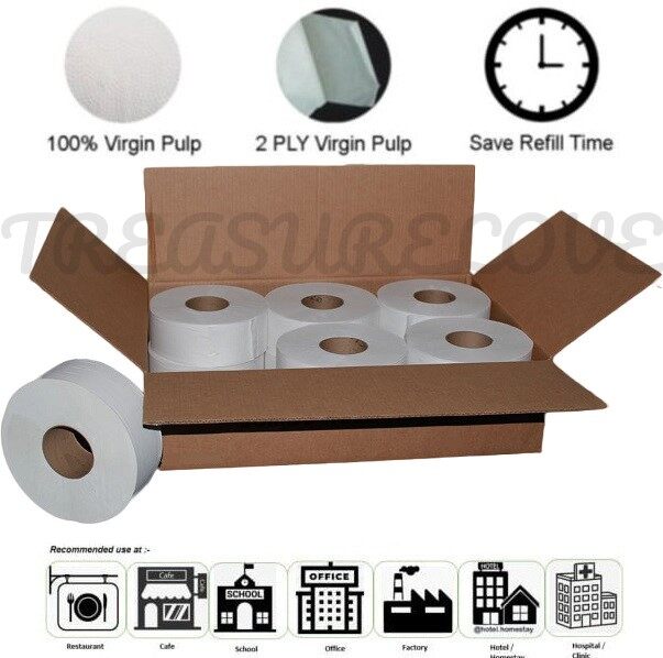 TLE Jumbo Roll Tissue (JRT) - 2 Ply (12 Rolls/Bag) 💯 VIRGIN PULP Or ...