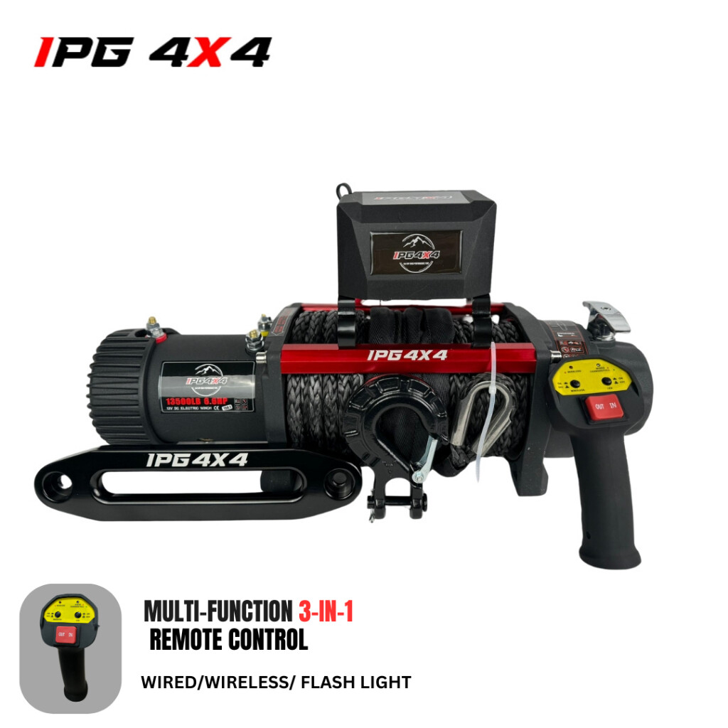 IPG 4x4 Electric Winch 4X4 13500lbs 12V Plasma Rope Heavy Duty Winch ...