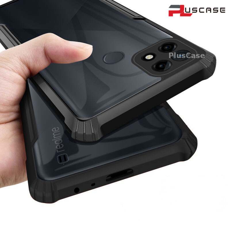 PlusCase for Realme C21 Case Air Cushion Hard Crystal Clear Back Soft ...