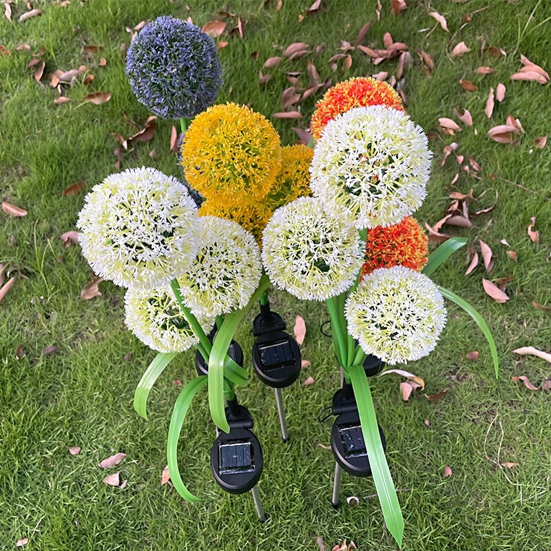 1Head/3Heads Solar Power LED Lamp Dandelion Light Onion Ball Garden ...